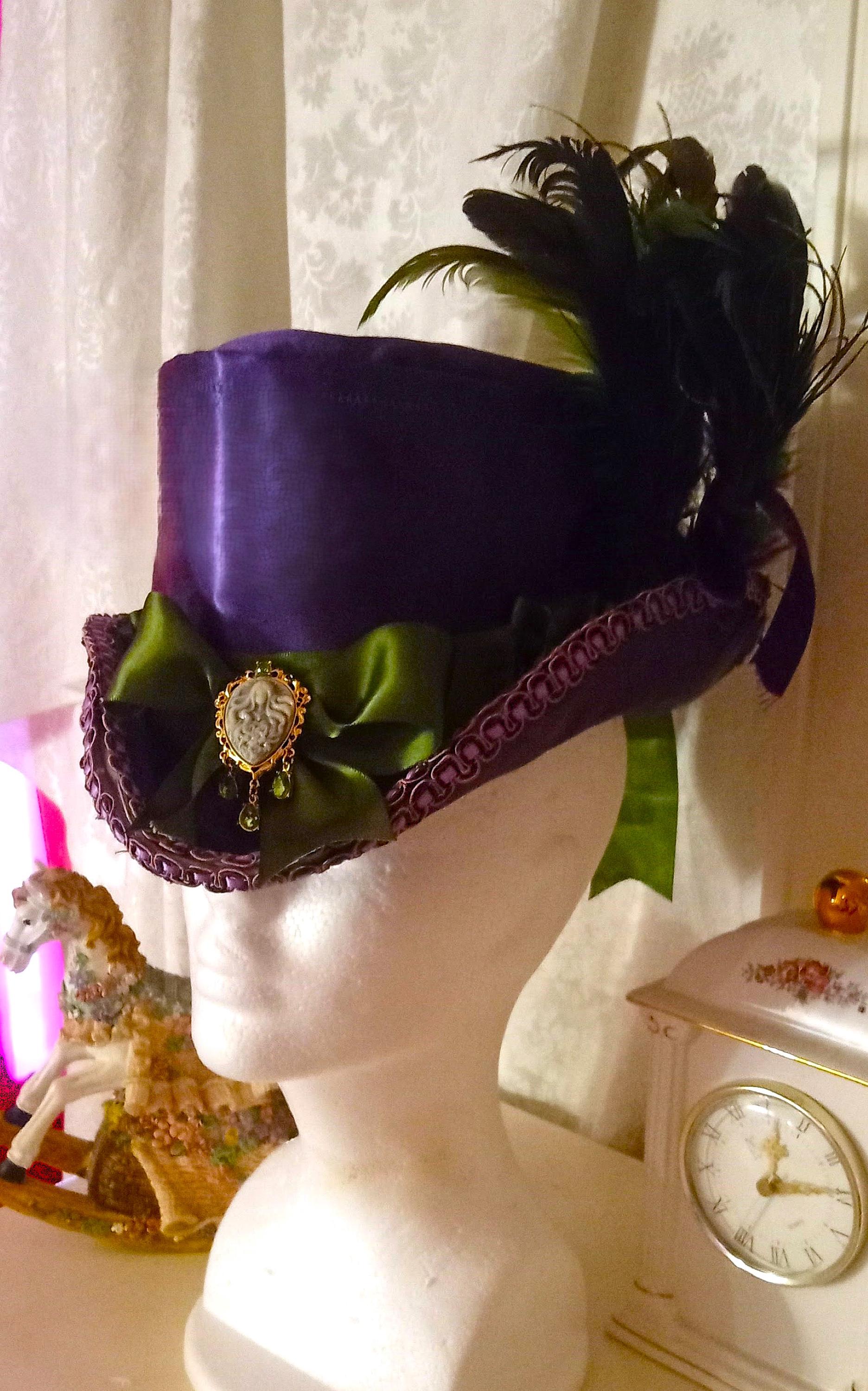Victorian/ Steampunk Style Ladies Top Hat in Purple Satin W/ Green ...