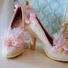 Rococo Marie Antoinette Pumps: Ivory Lace, Pink Ribbon, Ostrich Feather ...