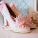 Rococo Marie Antoinette Pumps: Ivory Lace, Pink Ribbon, Ostrich Feather ...