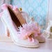 Rococo Marie Antoinette Pumps: Ivory Lace, Pink Ribbon, Ostrich Feather ...