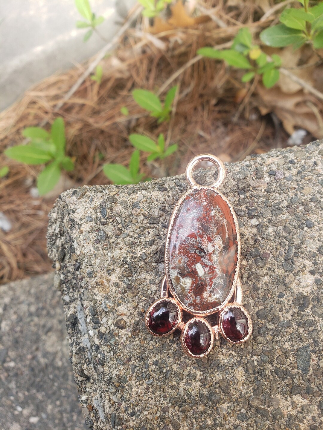 Brecciated Jasper and Garnet Pendant - Etsy