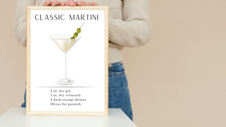 Martini Recipe, Printable Martini, Bar Cart Art, Printable Cocktail ...