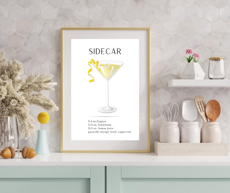 Sidecar Image, Printable Bar Cart Art, Printable Cocktail Recipe - Etsy