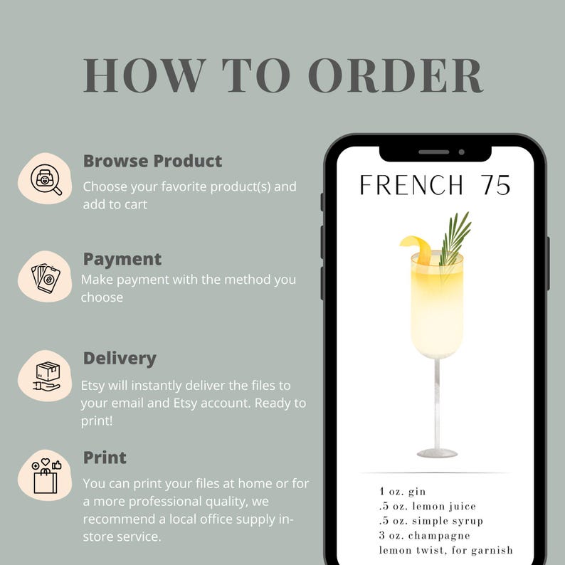 Sidecar Image, Printable Bar Cart Art, Printable Cocktail Recipe - Etsy