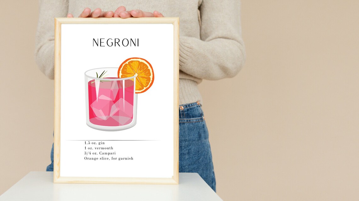 Negroni Recipe, Printable Cocktail Art, Bar Cart Art, Printable Recipe ...