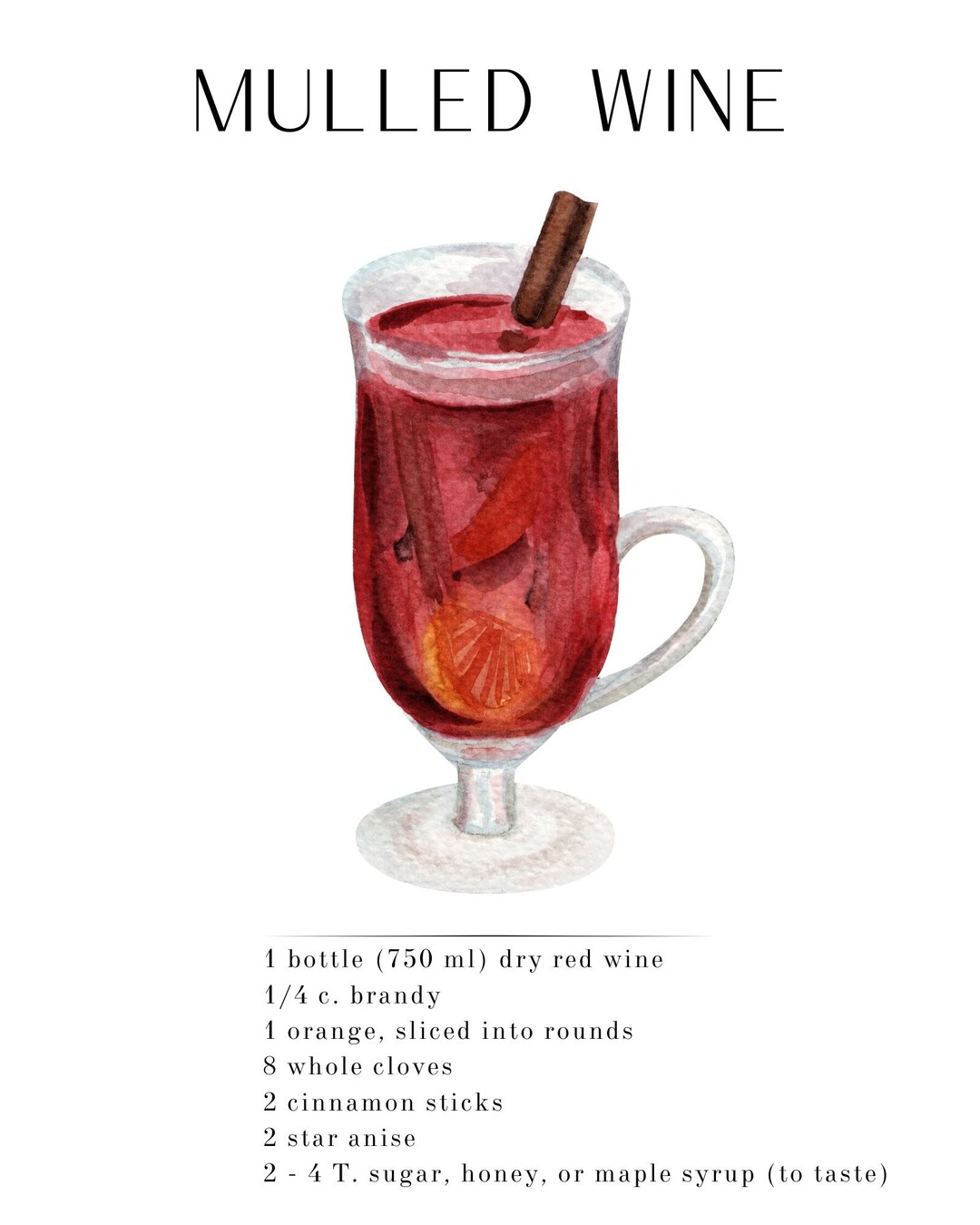 Mulled Wine Printable, Festive Cocktail Print, Mulled Wine Recipe ...