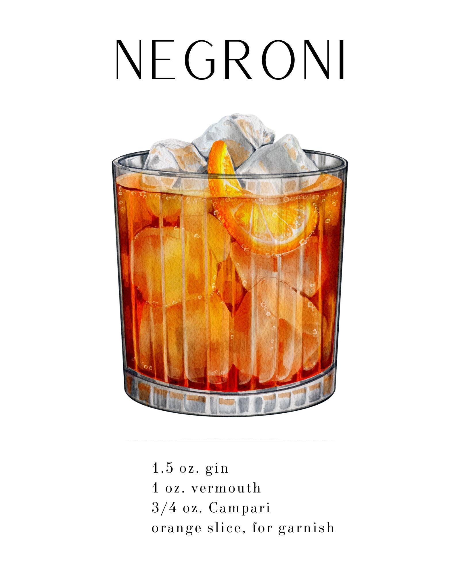 Negroni Recipe | Printable Cocktail Art | Bar Cart Art | Negroni Print ...