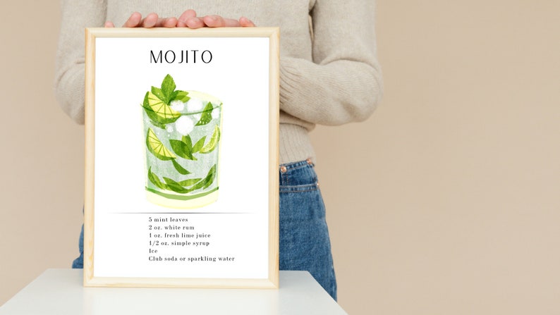 Mojito Recipe, Digital Art, Bar Cart Art, Printable Cocktail Recipe - Etsy
