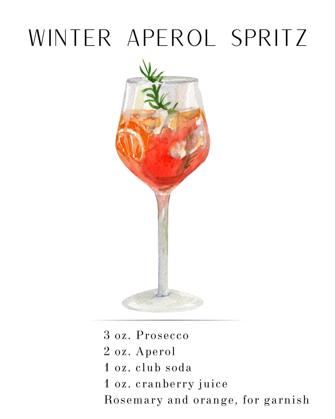 Winter Aperol Spritz Recipe, Printable Winter Aperol Spritz, Bar Cart ...