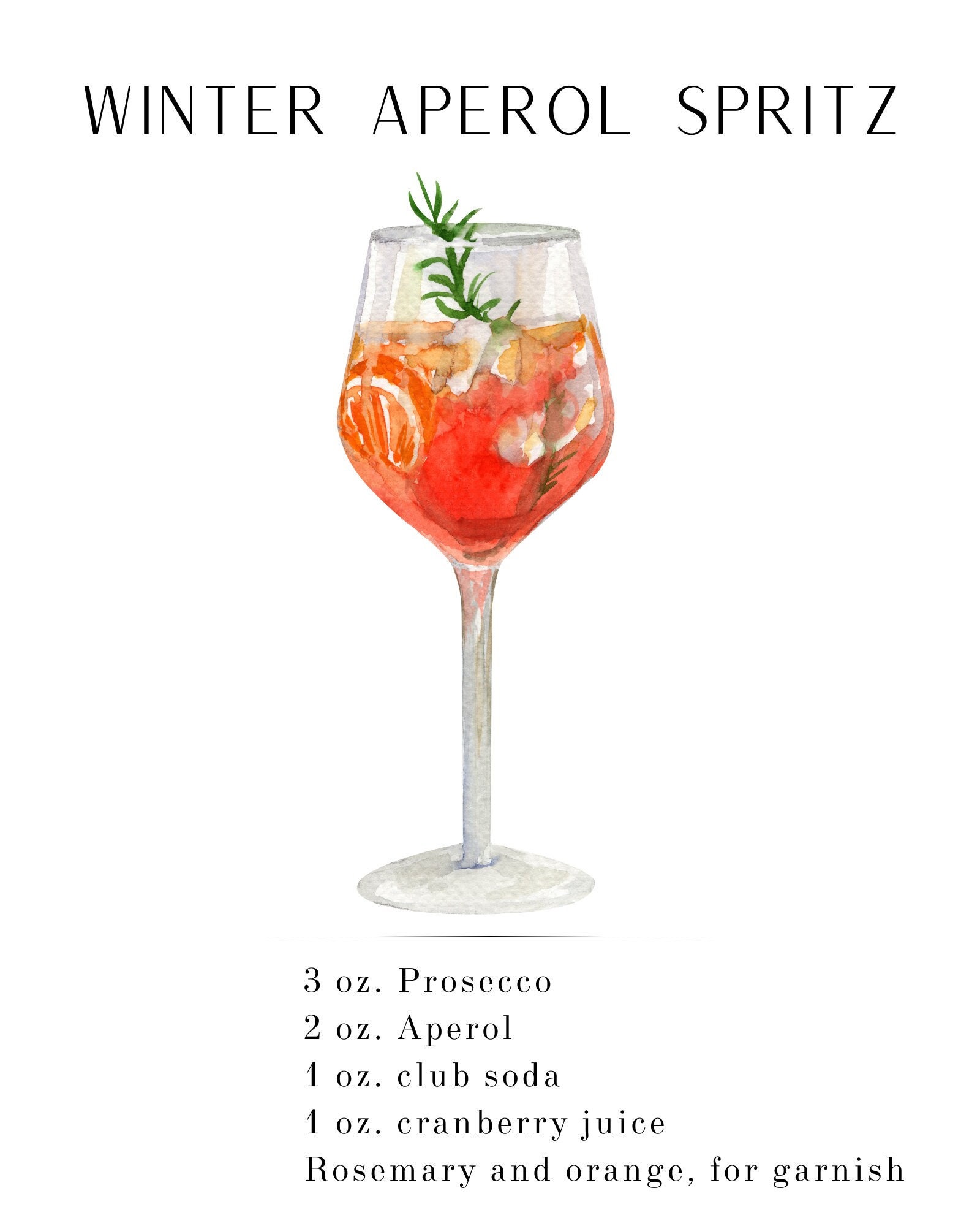 Winter Aperol Spritz Recipe, Printable Winter Aperol Spritz, Bar Cart ...