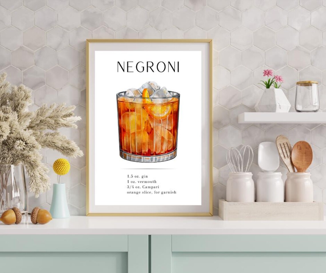 Negroni Recipe | Printable Cocktail Art | Bar Cart Art | Negroni Print ...