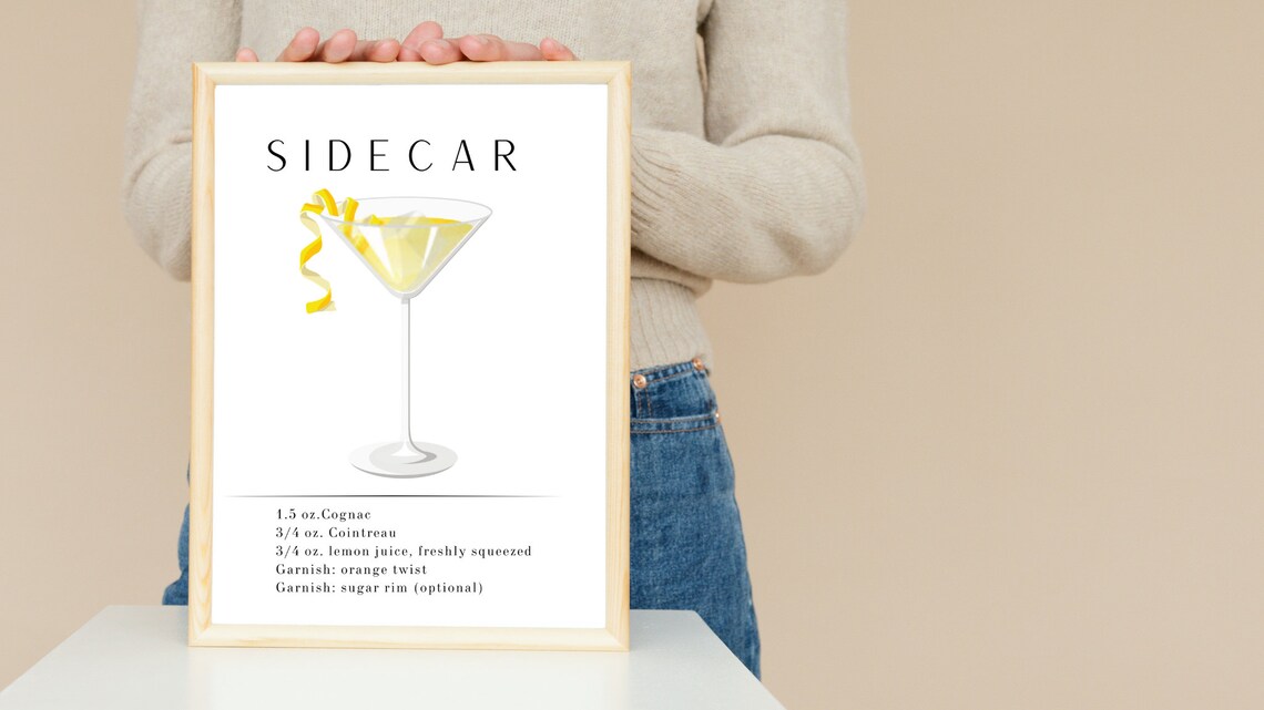Sidecar Image, Printable Bar Cart Art, Printable Cocktail Recipe - Etsy