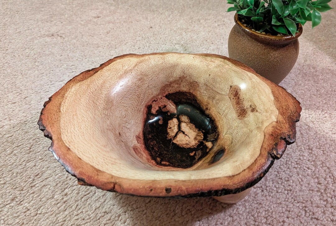 568-D Red Oak Bowl, Wood, Live Edge, Bark, Beautiful Grain, 3.75 Inches ...