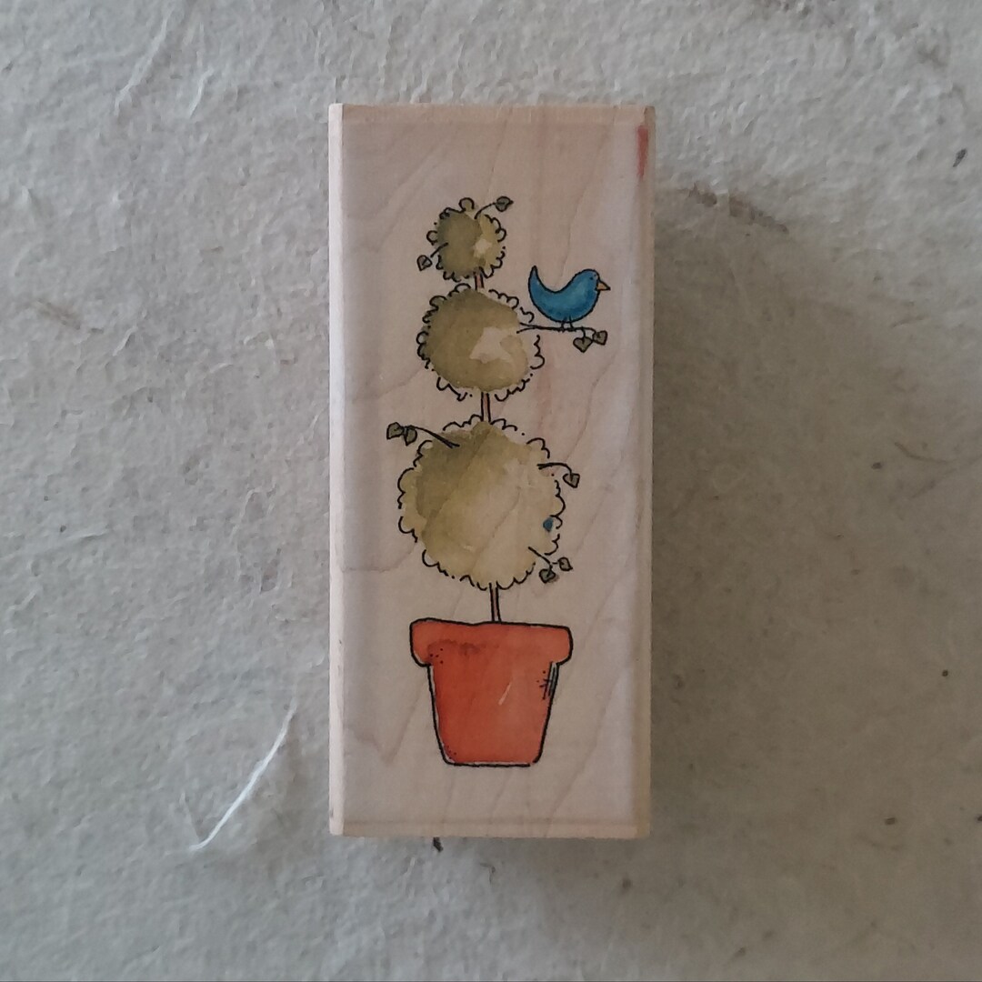 Topiary Perch Red Rubber Stamp Bird and Plant - Etsy