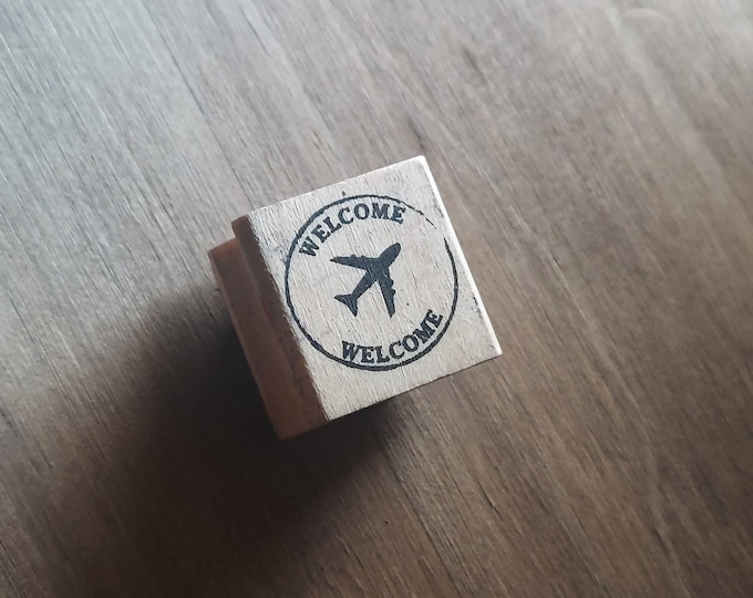 Vintage welcome Airplane Postal Rubber Stamp - Etsy