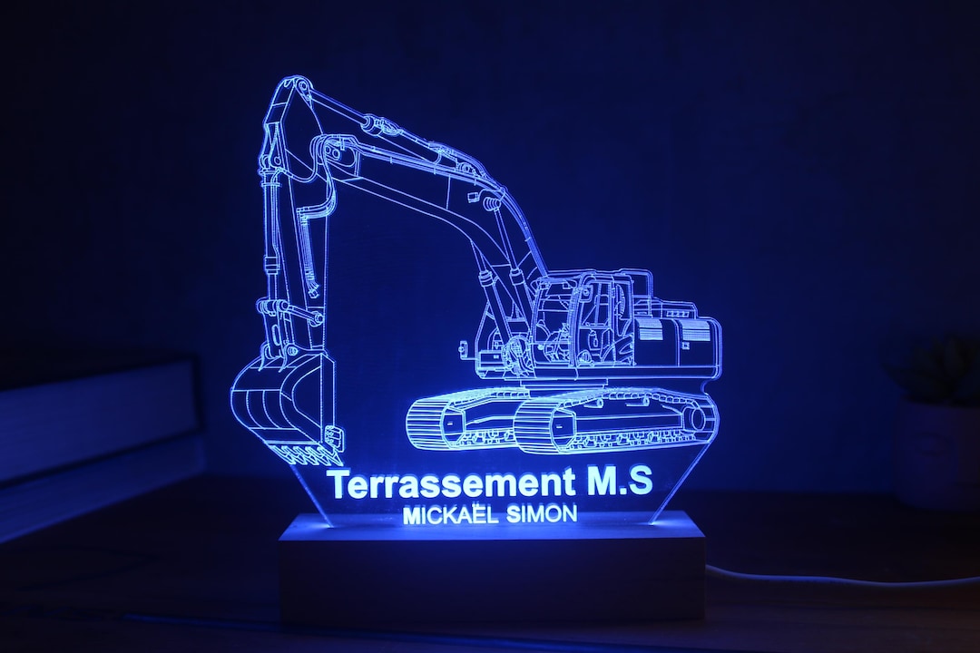 Personalized LED Excavator Lamp in Plexiglass | Children's Night Light ...