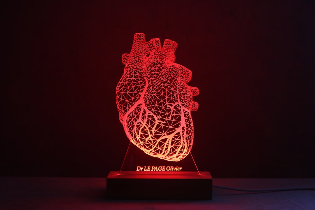 Personalized 3D Heart LED Lamp Unique Gift for Cardiologist Laser ...