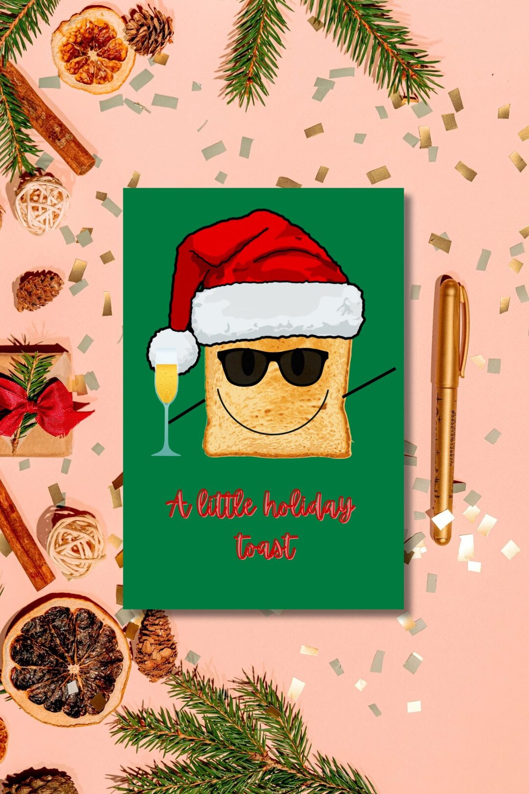 A Little Holiday Toast Christmas Card | Funny Champagne Pun Card ...