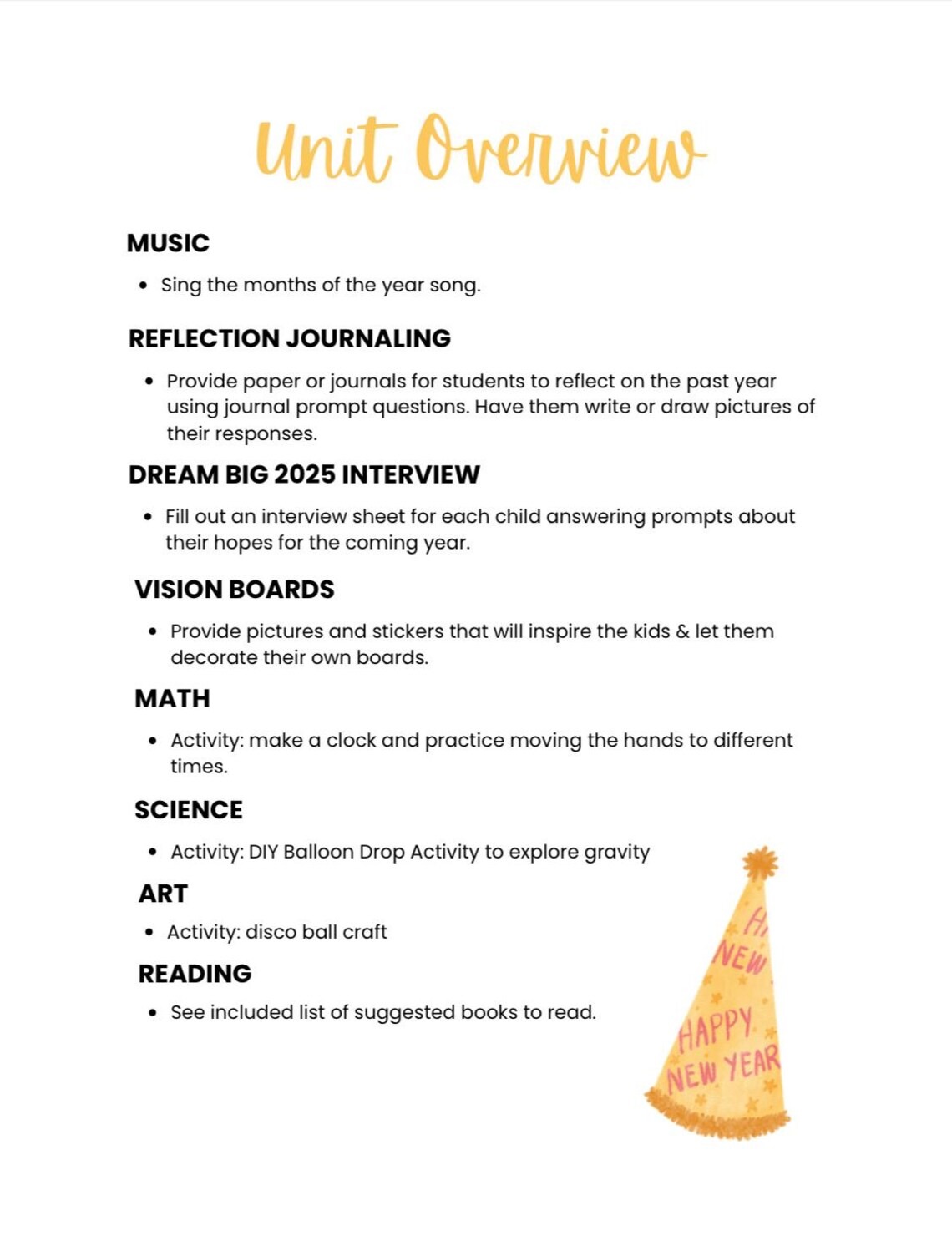 New Year Unit Study (preschool-2nd Grade) - Etsy