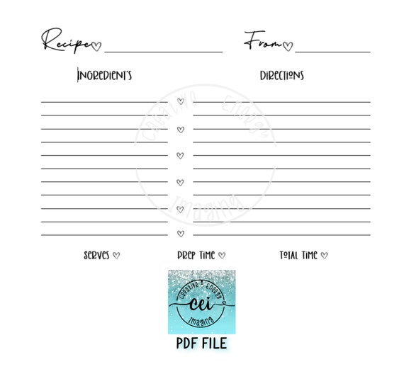 5 X 7 Large Recipe Card DIY Recipe Card Recipe Card W. - Etsy