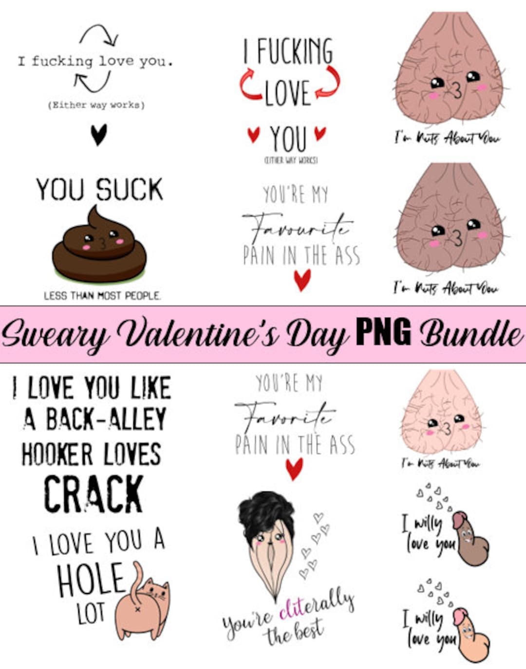 Sweary Adult Valentine PNG Bundle, Funny Sassy Sarcastic Rude ...