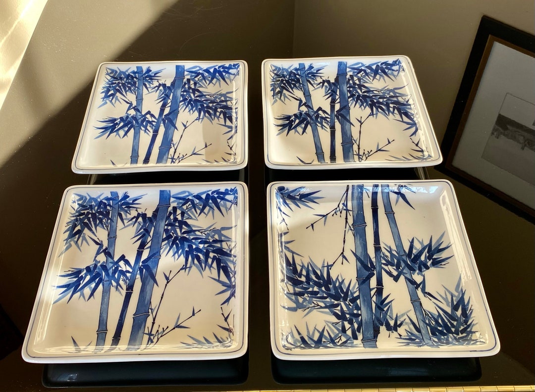 Vintage Japanese Blue and White Bamboo Tree Pattern Ceramic Glaze ...