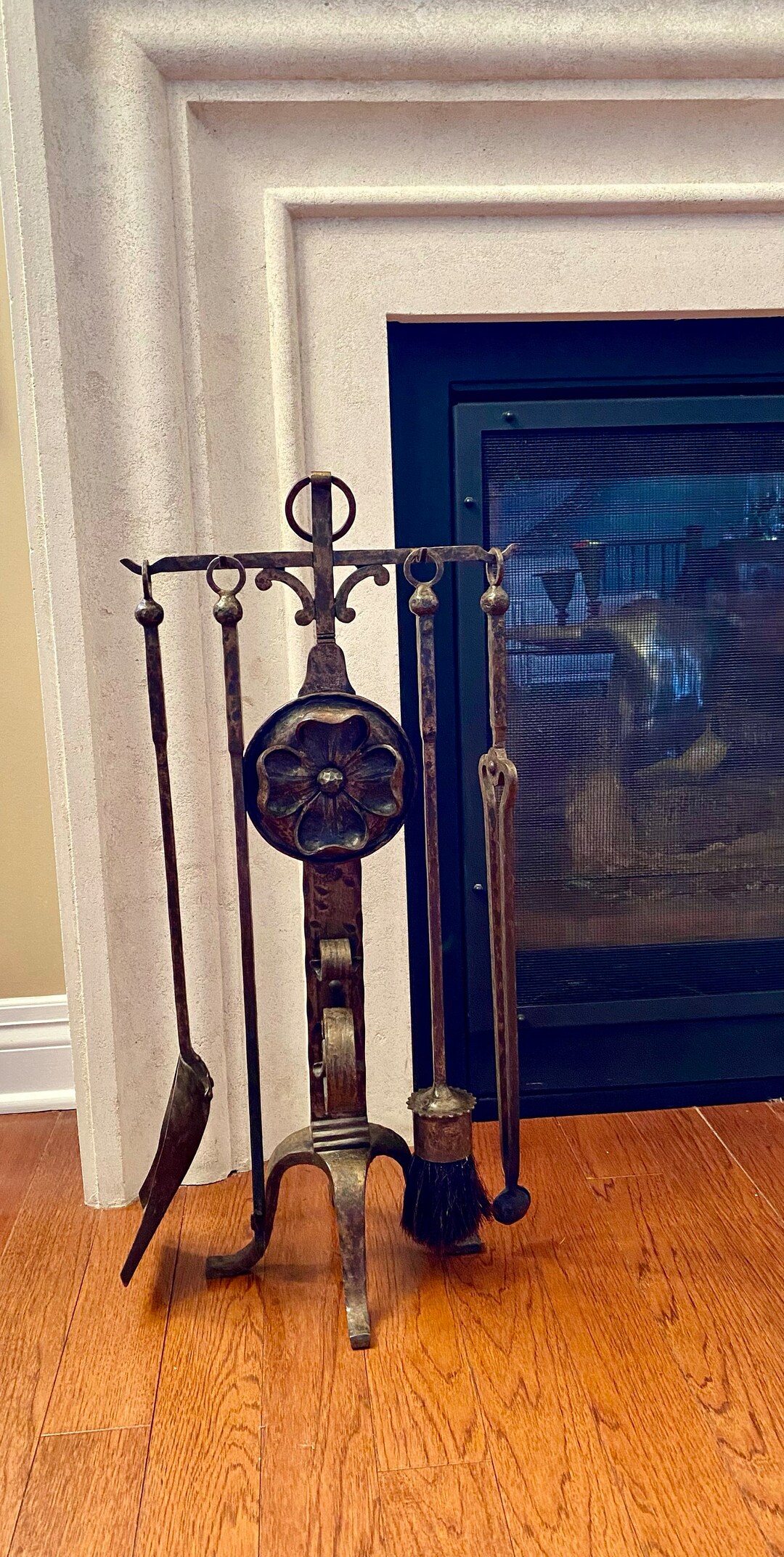 Unique Vintage Cast Iron Fireplace Tool Set - Etsy
