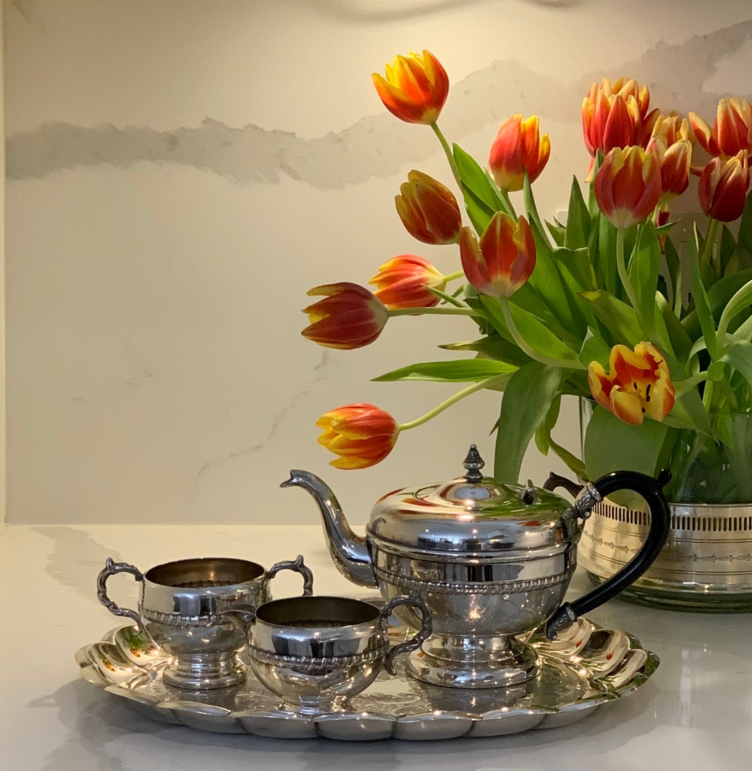 Antique 4 Piece Tea Set / Viking Plate Tea Set / Antique Silver Tea Set ...