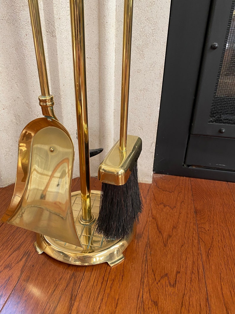 Vintage Brass Fireplace Tool Set With Stand - Etsy