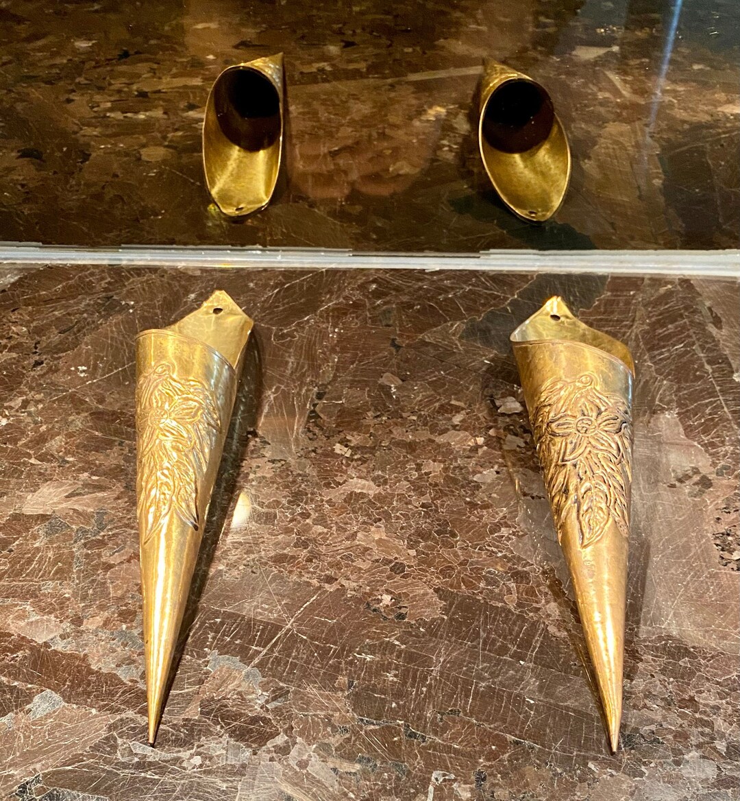 Vintage Peerage Brass Cone Fireplace Match Holder Pair / Made in ...