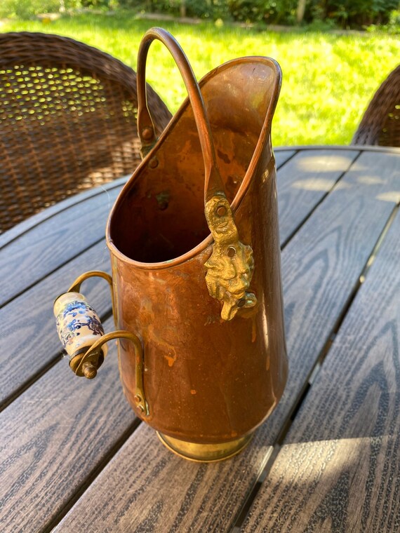 Copper Coal Scuttle With Ceramic Handle and Brass Lion Details - Etsy