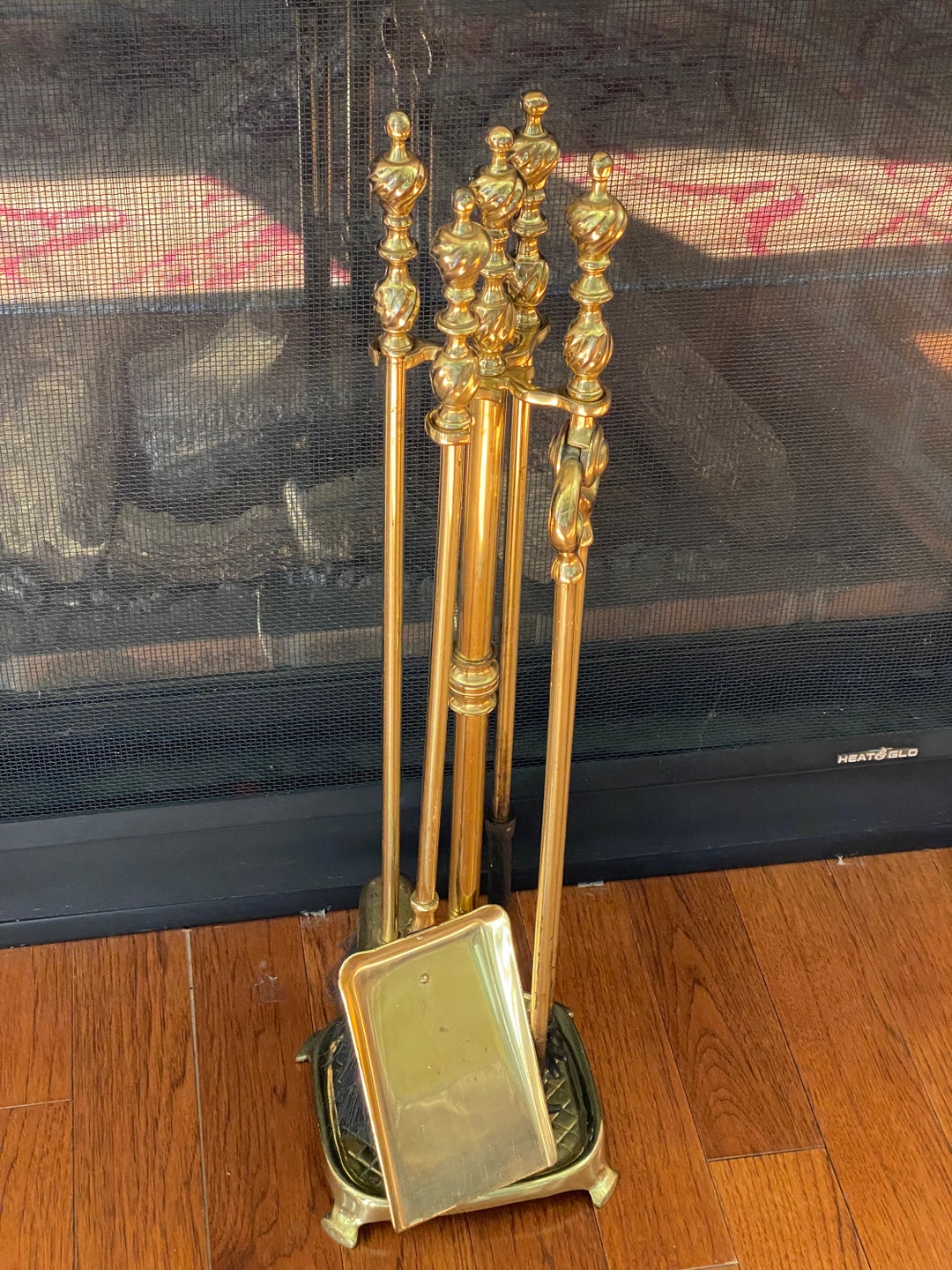 Vintage Brass Fireplace Tool Set - Etsy