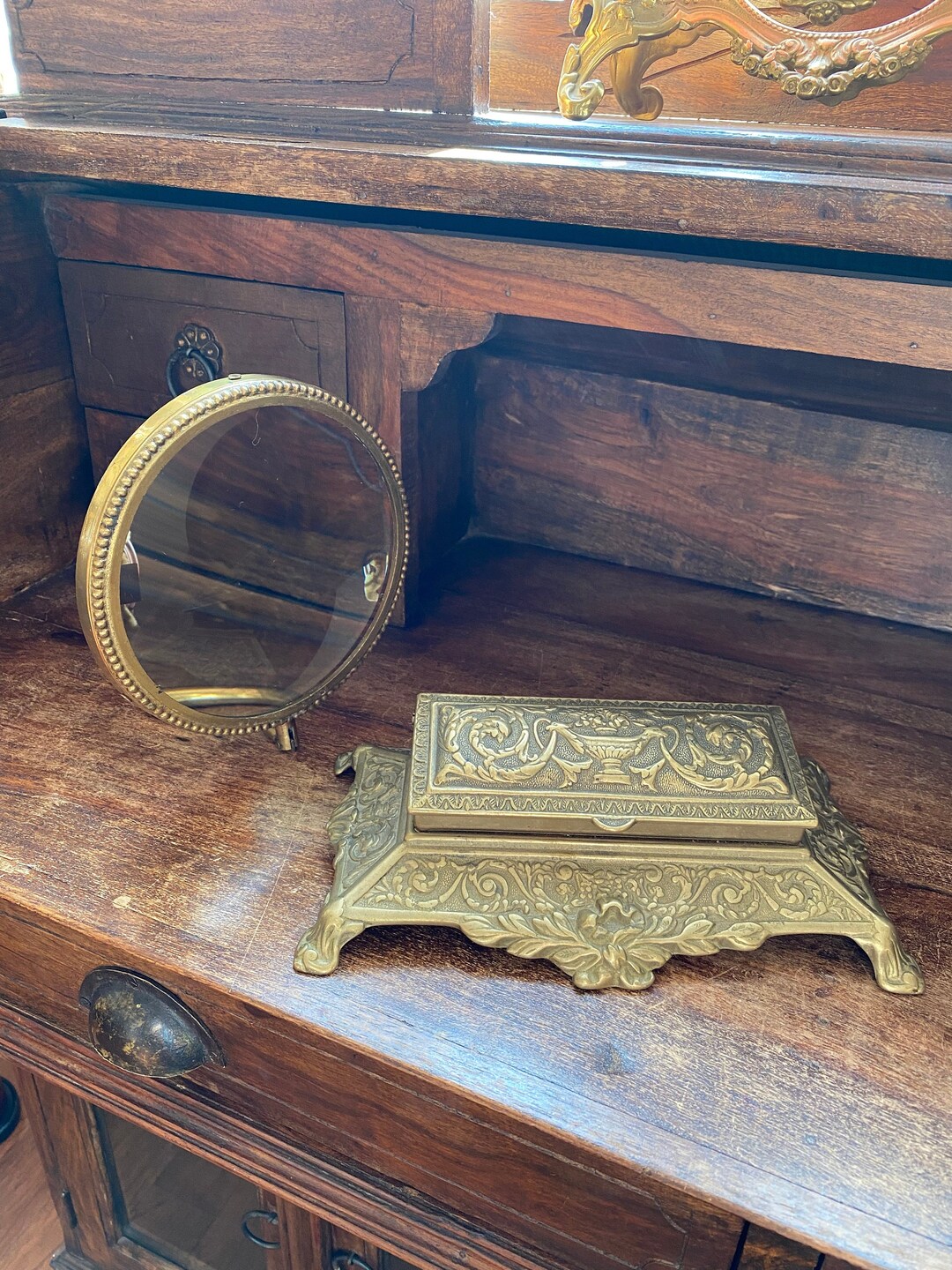 Vintage Brass Stamp Holder With Magnifier, Rococo Style Postage Stamp ...
