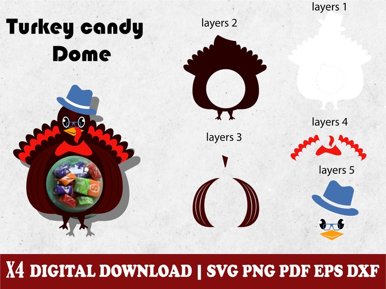Turkey Candy Dome SVG, Candy Ornaments SVG, Thanksgiving Party Favor ...