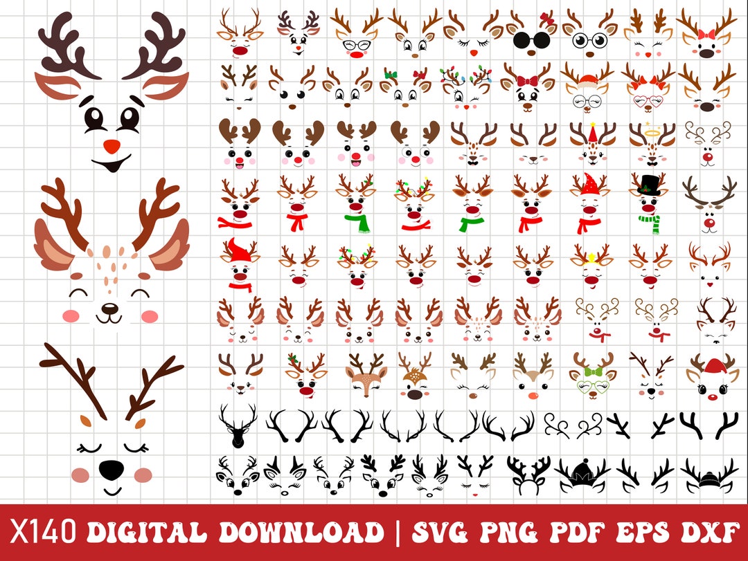 Christmas Reindeer Faces SVG Bundle, Cute Cricut Designs (digital ...