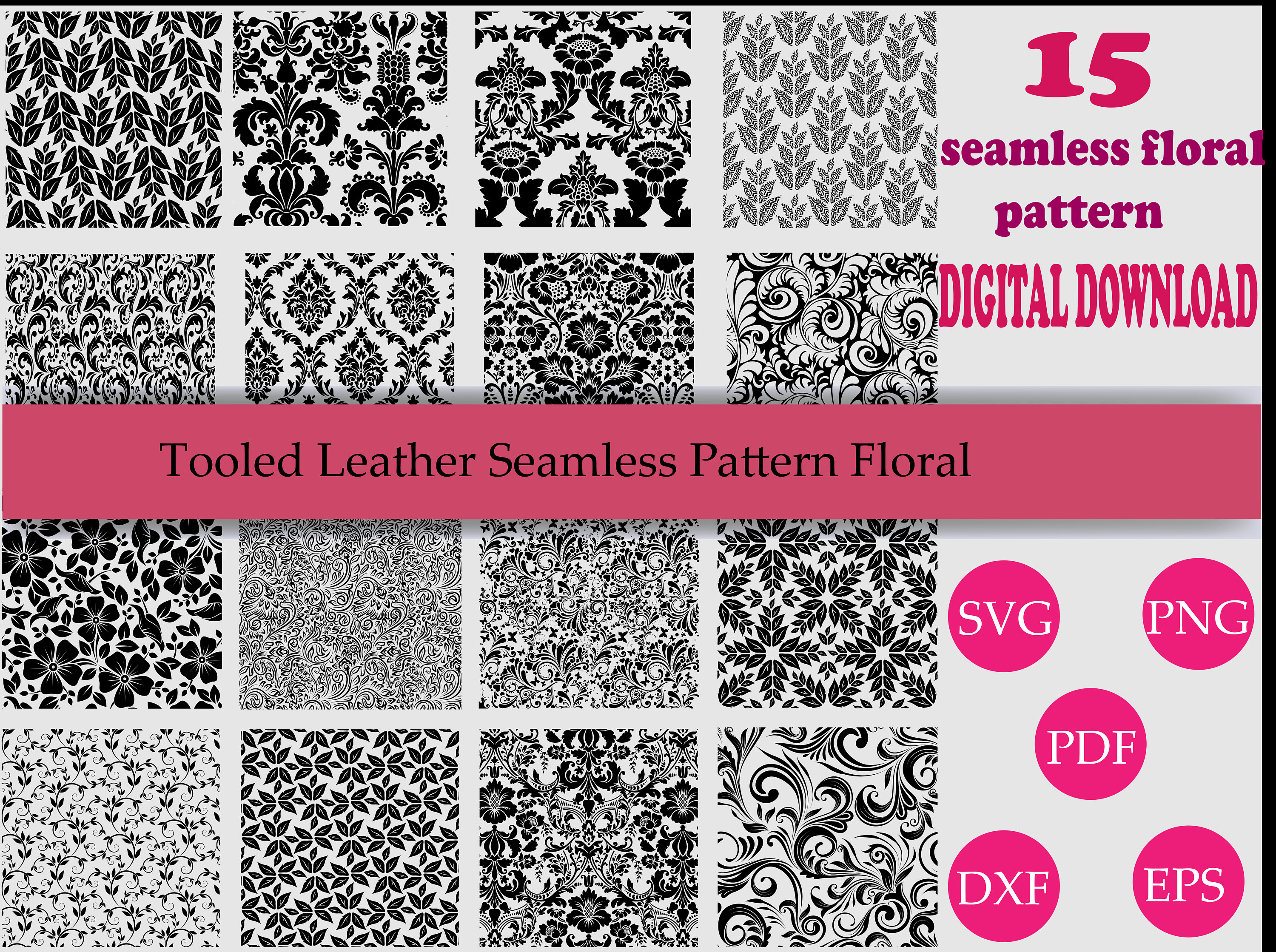 15 Tooled Leather Seamless Pattern Floral Svg Bundle, Floral Pattern ...