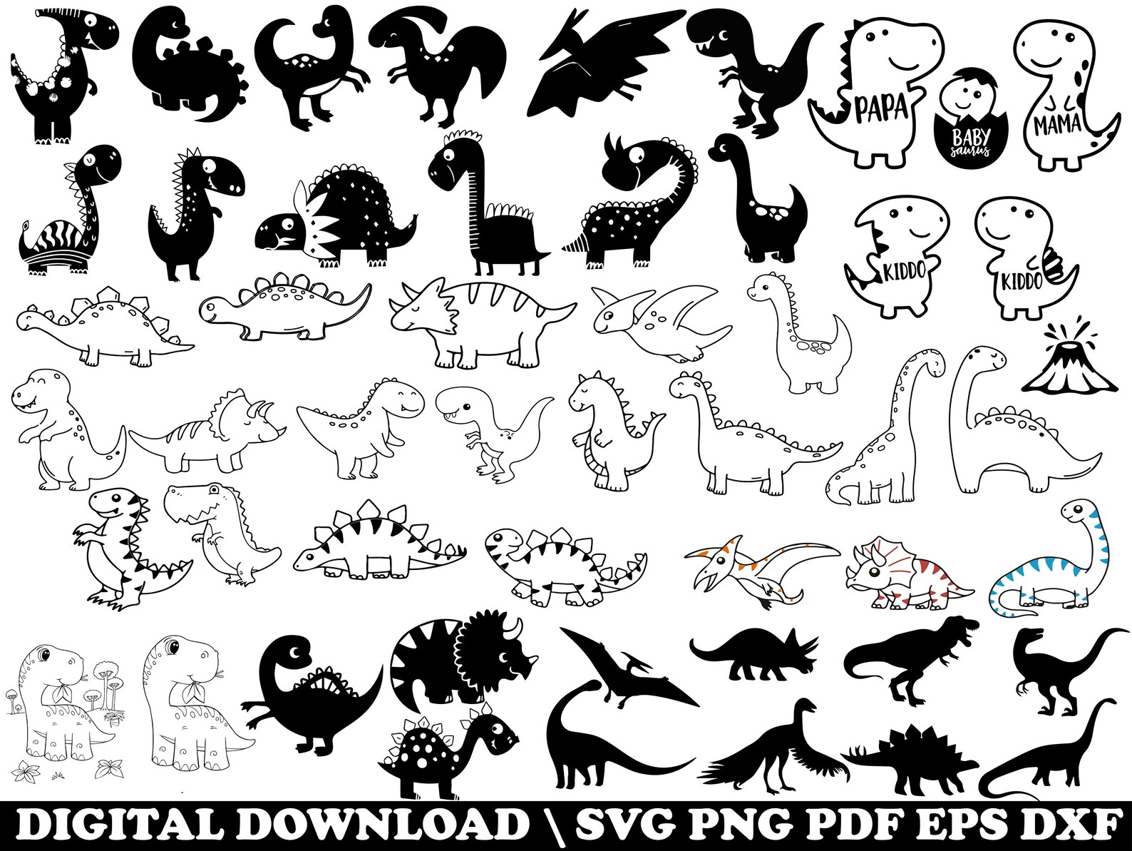 Dinosaur SVG Bundle, Cute Dinosaur Cut Files (digital Download) - Etsy