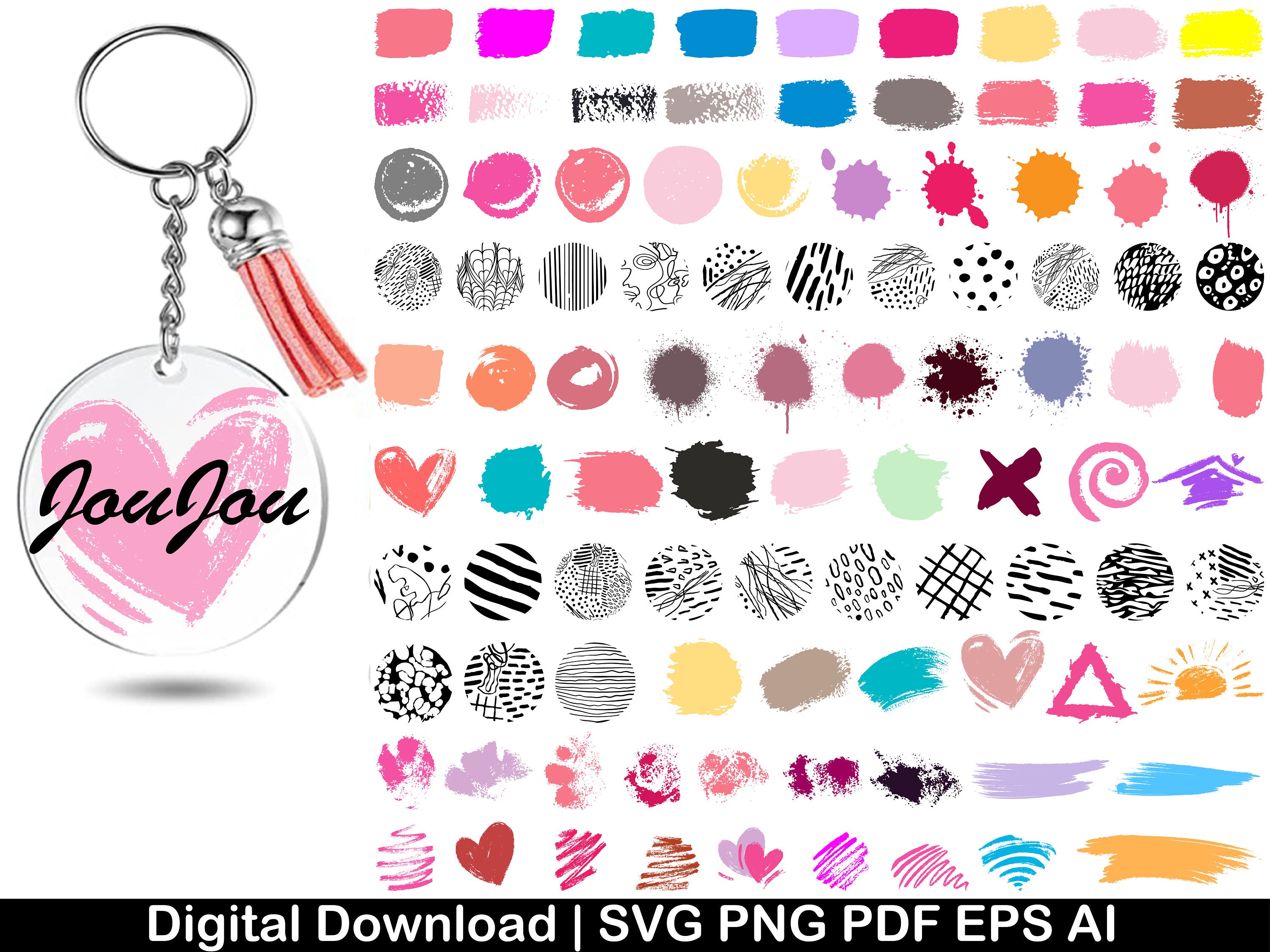 Paint Brush Stroke Svg Bundle Hand Drawn Keychain Svg Png - Etsy UK