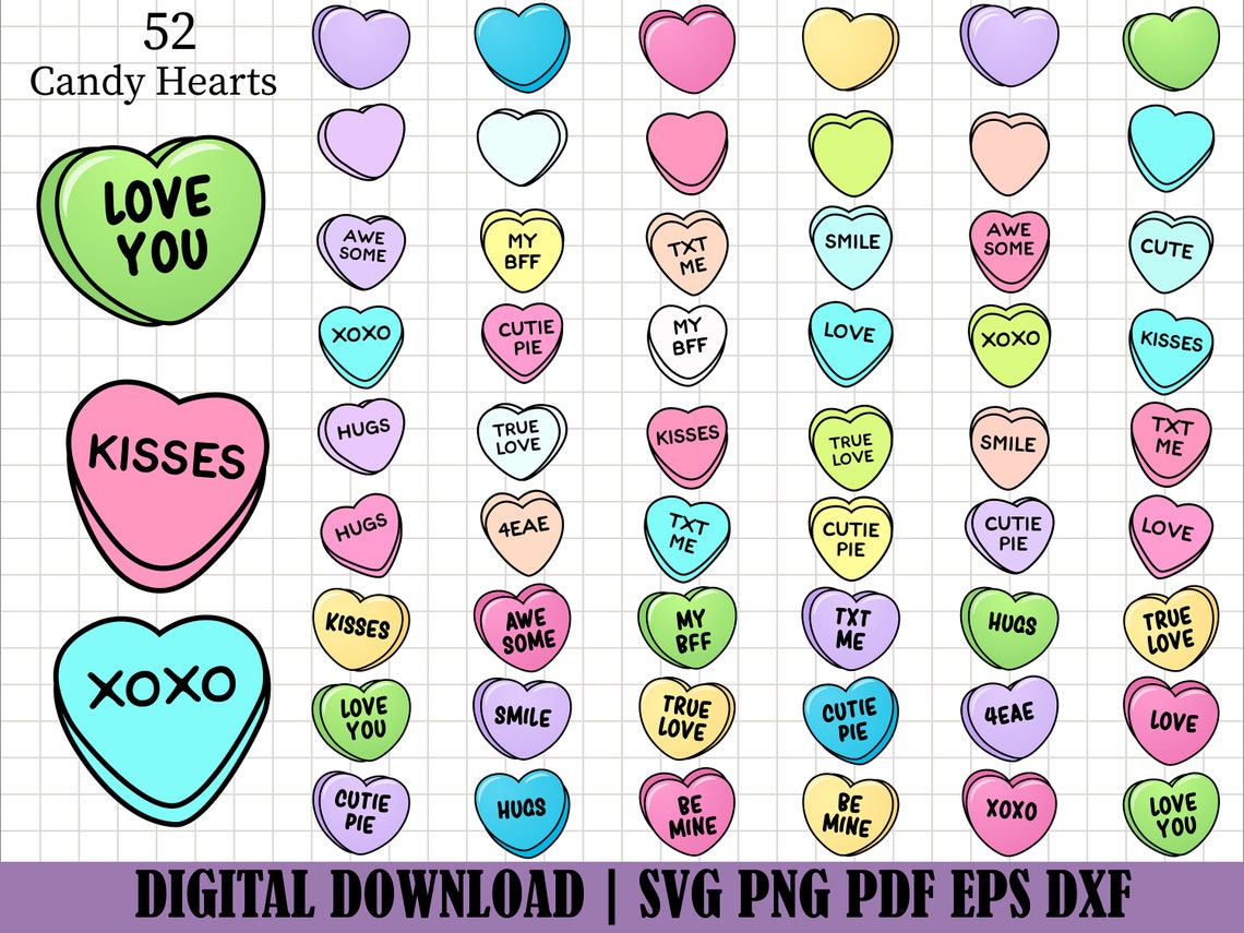 Candy Hearts SVG Clipart, Valentine's Day Cricut (digital Download) - Etsy