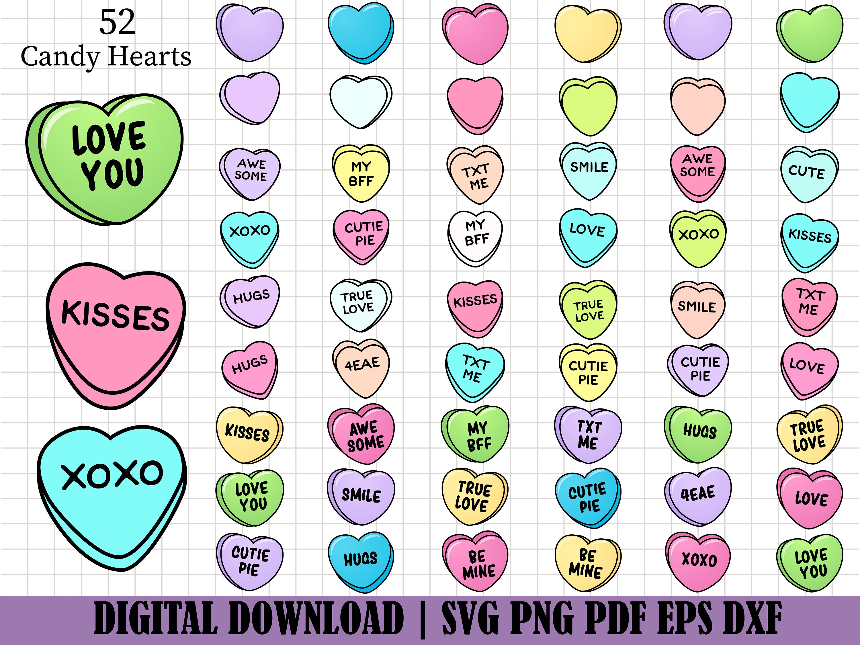 Candy Hearts Svg, Candy Hearts Clipart, Candy Hearts Png, Heart Candy ...
