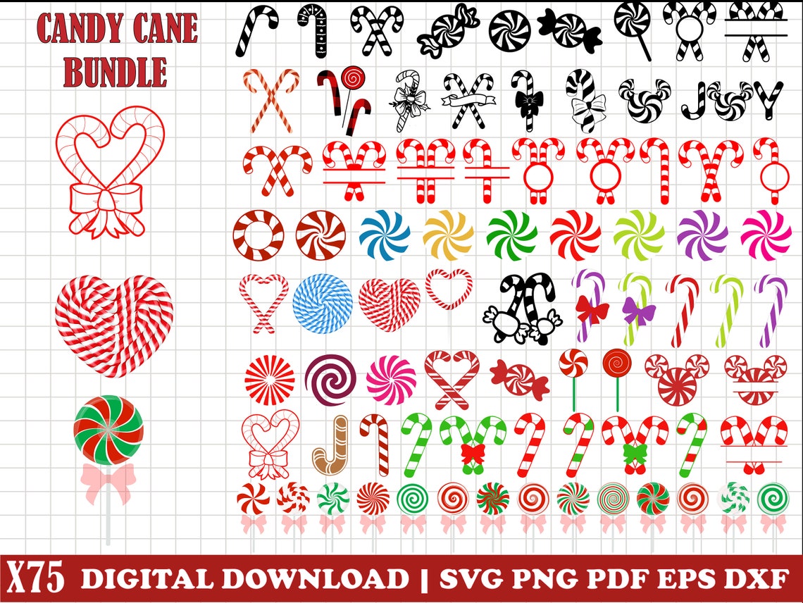 Candy Cane SVG Candy Canes Clipart Candy Cane With Bow - Etsy
