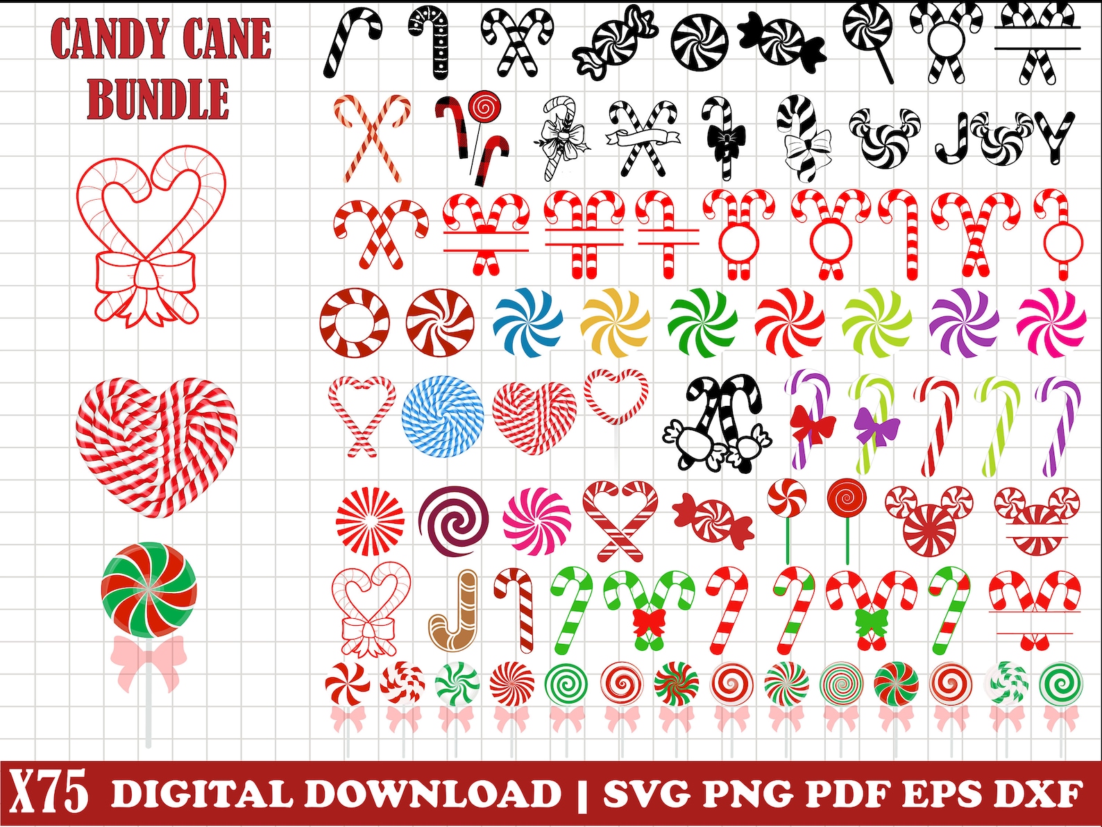 Candy Cane SVG Candy Canes Clipart Candy Cane With Bow - Etsy