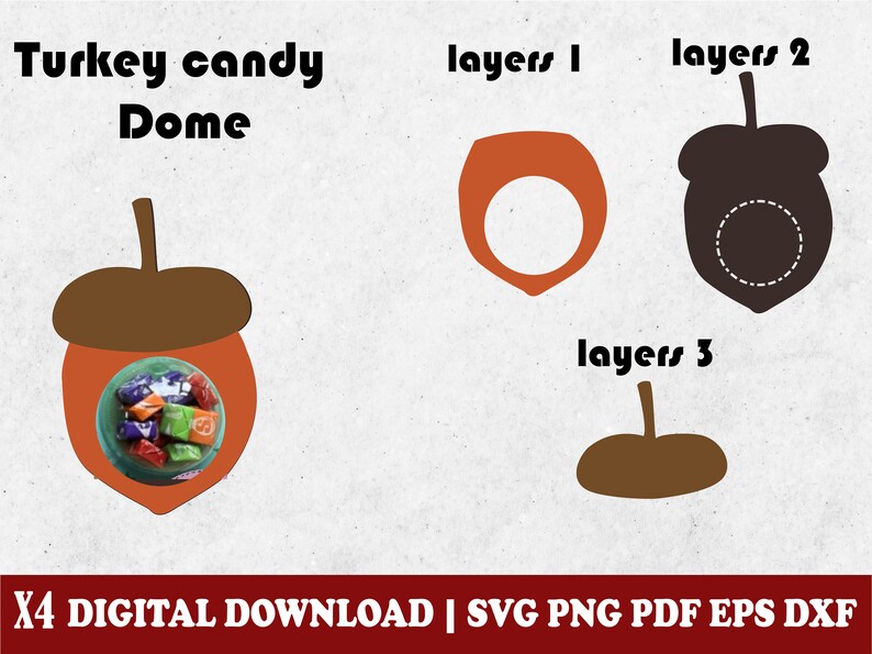 Turkey Candy Dome SVG, Candy Ornaments SVG, Thanksgiving Party Favor ...