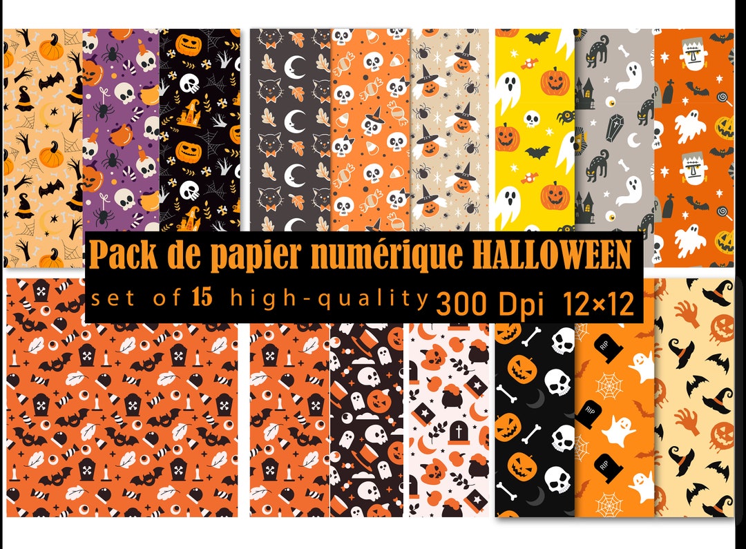Digital Paper Pack HALLOWEEN DOODLES, Halloween Seamless Repeat Pattern ...