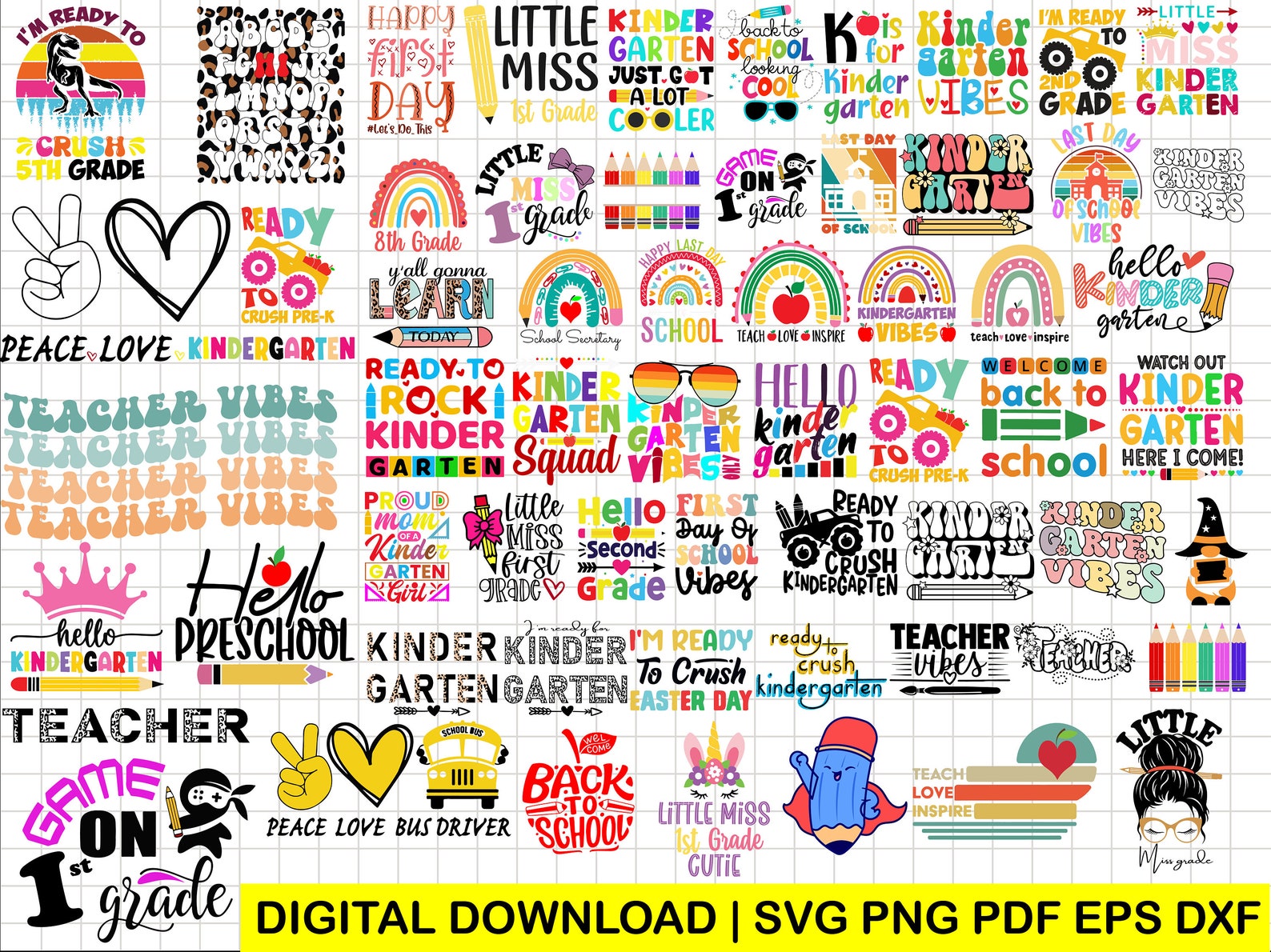 Back to School Svg Bundle Kindergarten Svg Kindergarten Png 1st Grade ...