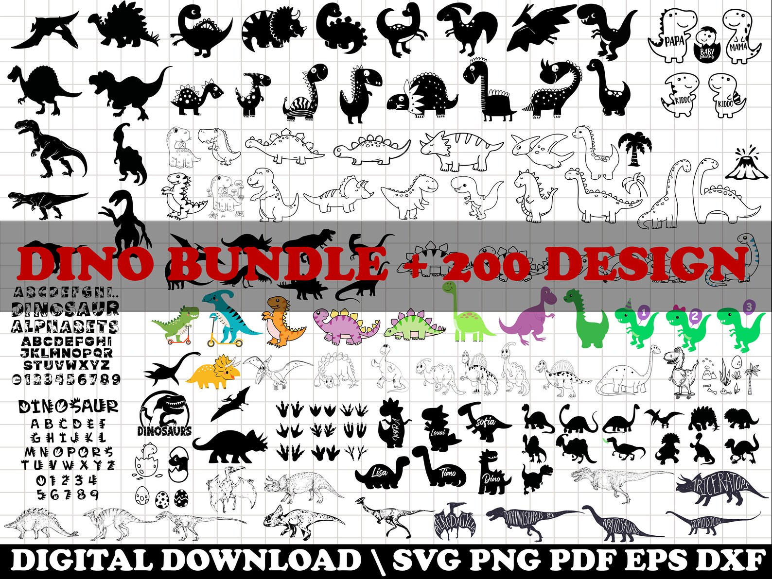 Dinosaur SVG Bundle, Cute Dinosaur Cut Files (digital Download) - Etsy