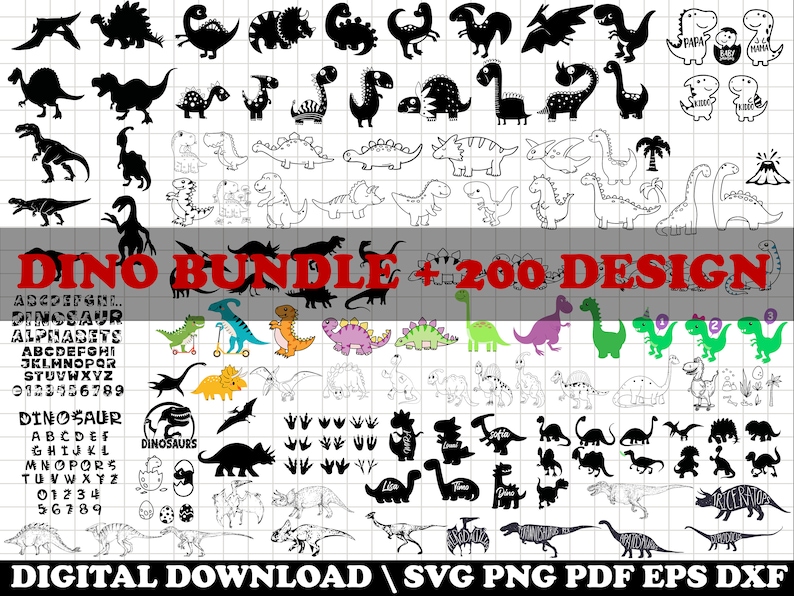 Dinosaur SVG Bundle, Dinosaur Silhouette, Dinosaur Cut Files, Cute ...