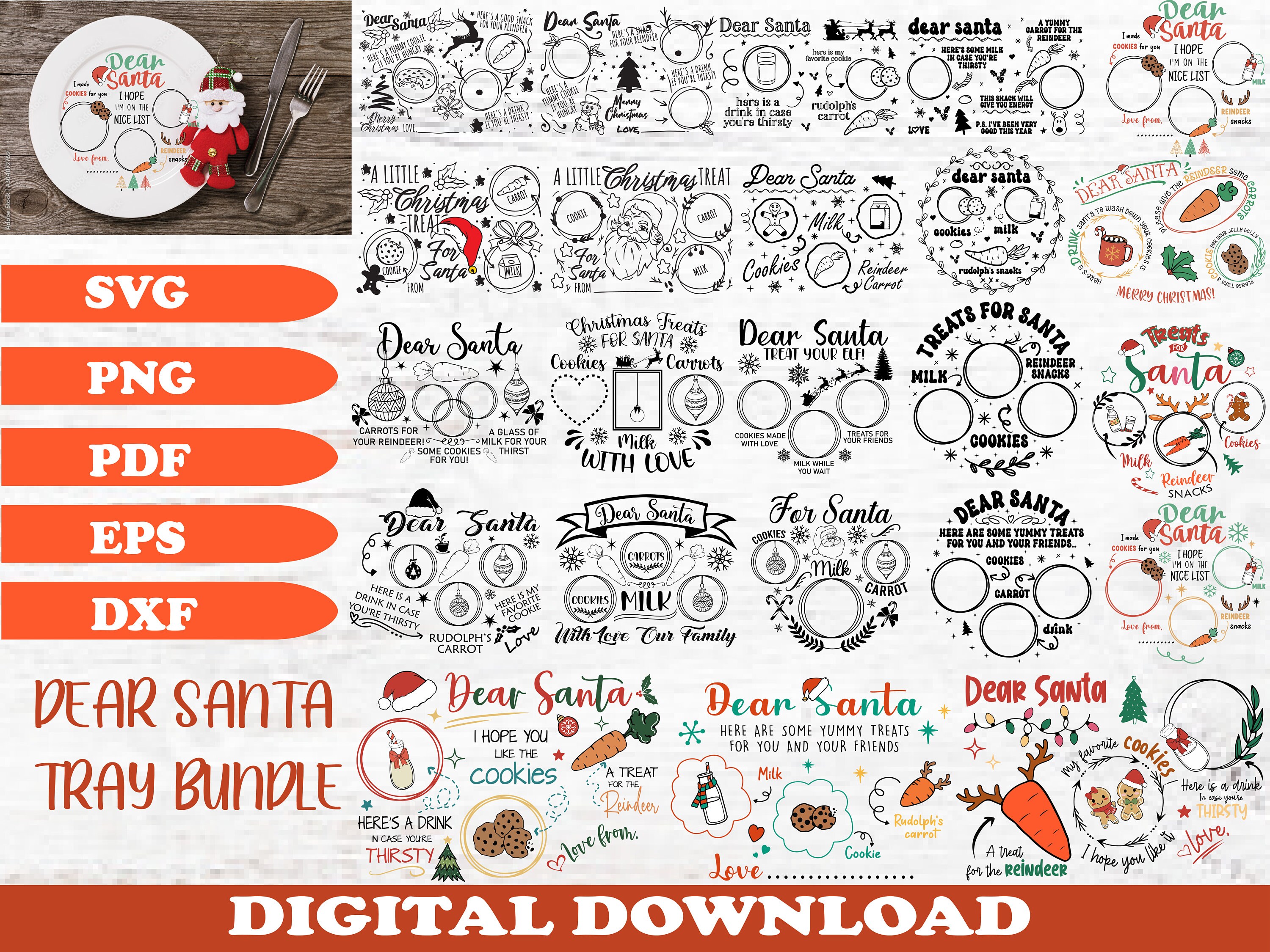 Dear Santa Tray SVG Bundle, Christmas SVG, Santa Tray SVG, Santa Plate ...