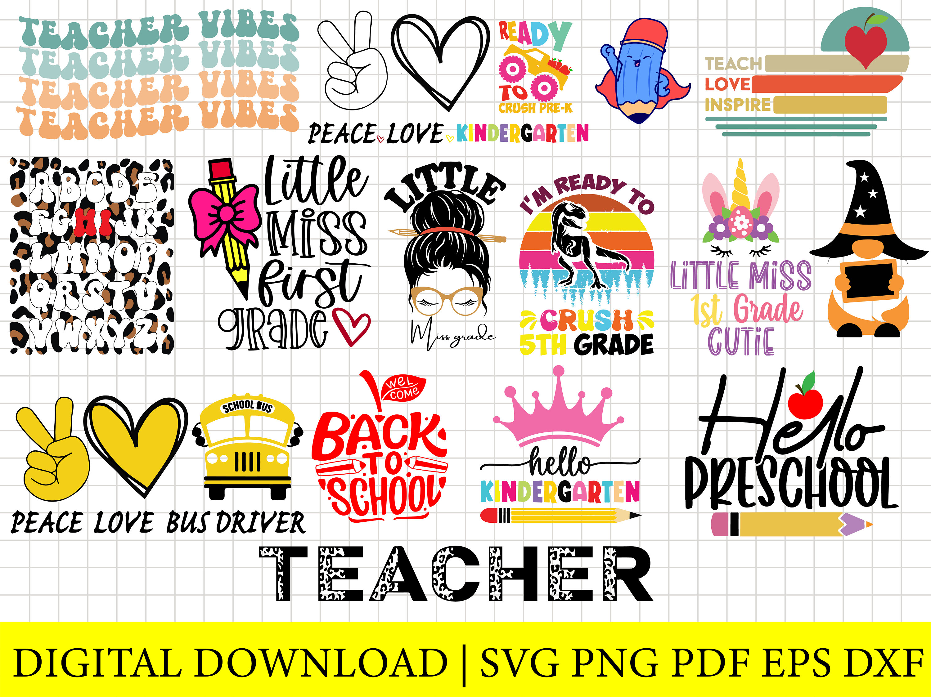 Back to School Svg Bundle Kindergarten Svg Kindergarten Png 1st Grade ...