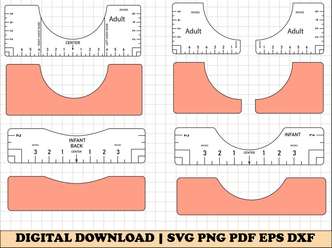 Tshirt Ruler Printable Bundle, T-shirt Alignment Tool Template, Tshirt ...